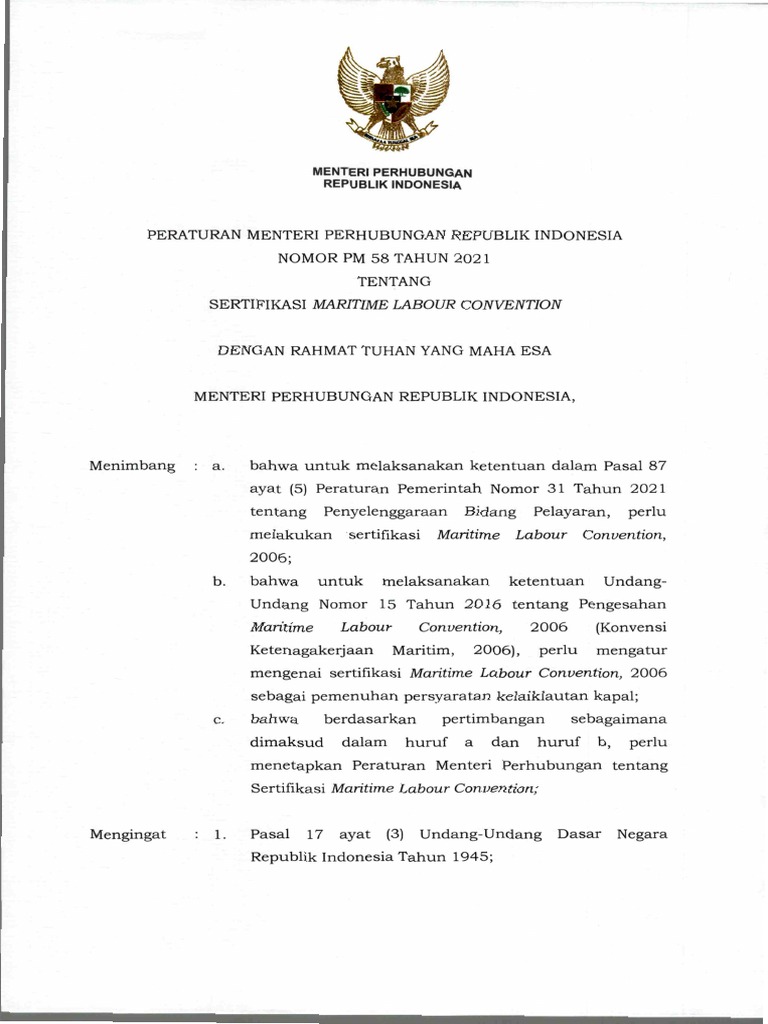 17 Republic of Indonesia, 2021, Ministerial Regulation No. 58 of 2021 ...