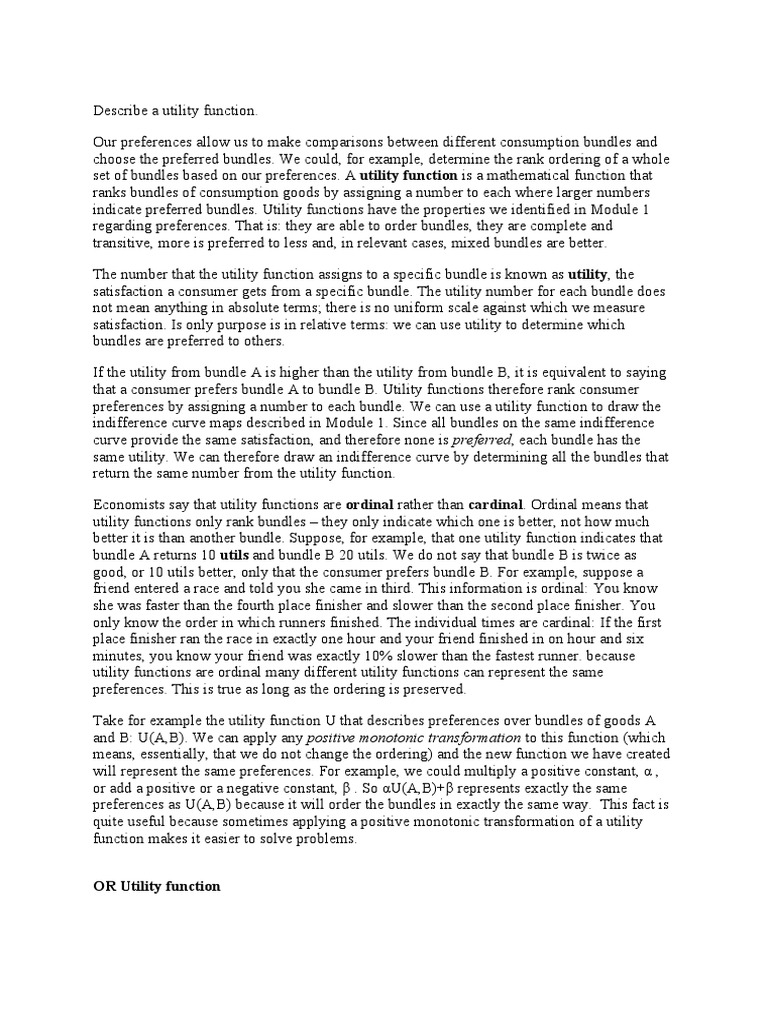 Utility Function Pdf Utility Economics