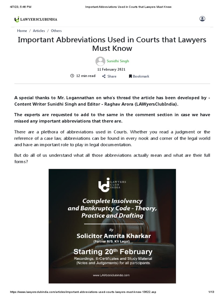Important Abbreviations Used in Courts That Lawyers Must Know | PDF ...