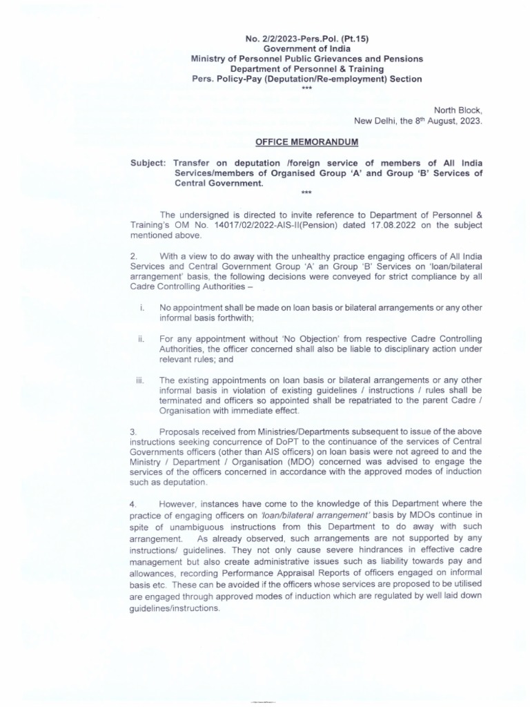 DOPT-Circular-on-Deputation-08-08-2023 | PDF