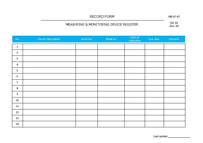 Mr-07-07 Measuring & Monitoring Devices Register | PDF