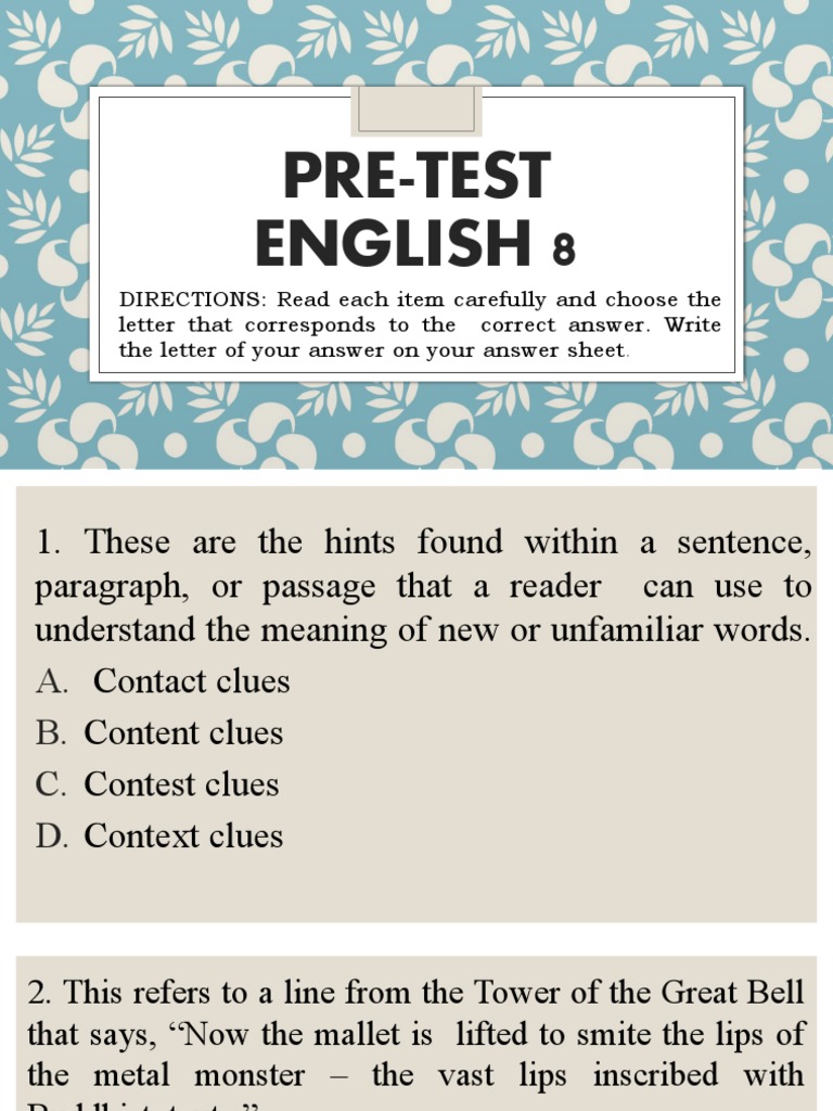Pre Test Englsih 8 | PDF