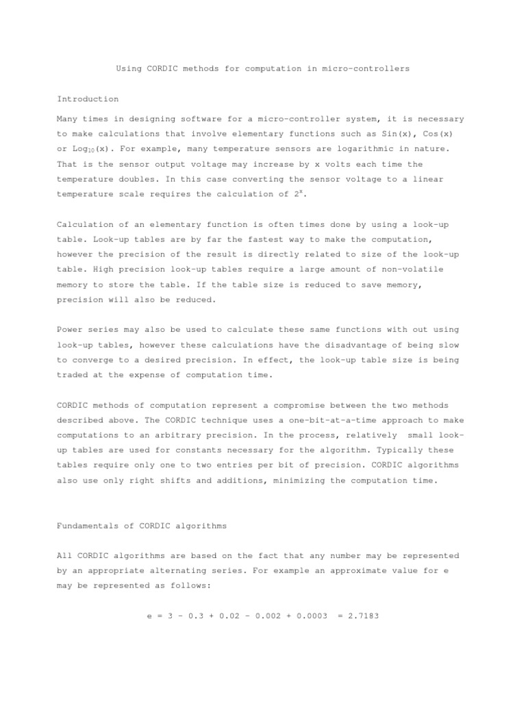 Cordic 1 | PDF | Logarithm | Time Complexity