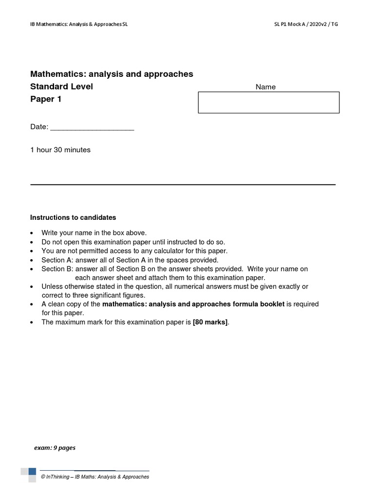 Inthinking SL P1 | PDF | Cartesian Coordinate System | Probability