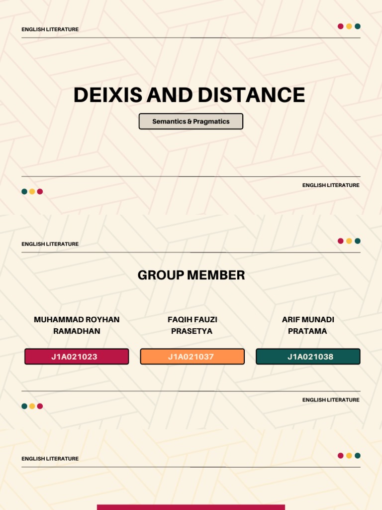 Group 1 - Deixis and Distance | PDF | Semiotics | Linguistics