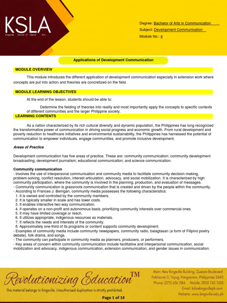 Dev Comm Mod 4 Lesson 1 2 Ba Comm | PDF | Communication | Learning