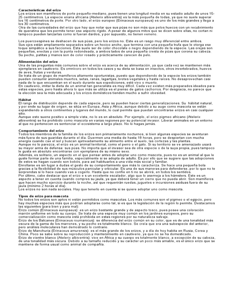 Características Del Erizo Pdf