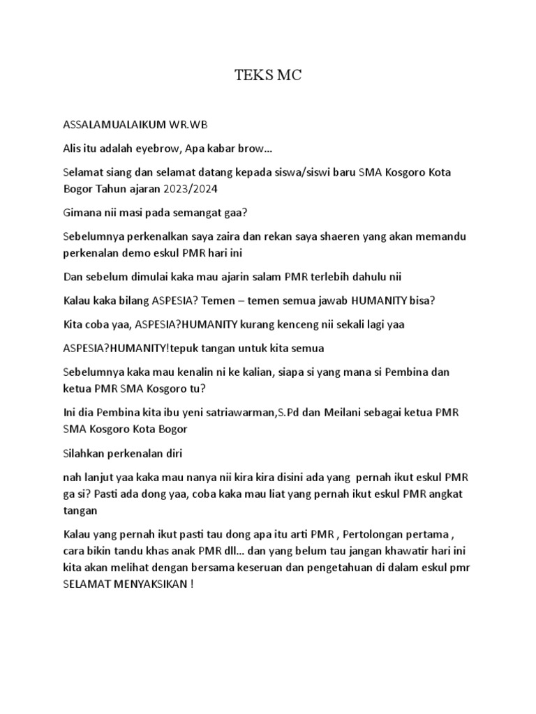 Teks MC | PDF | Karier & Perkembangan | Pengembangan Diri