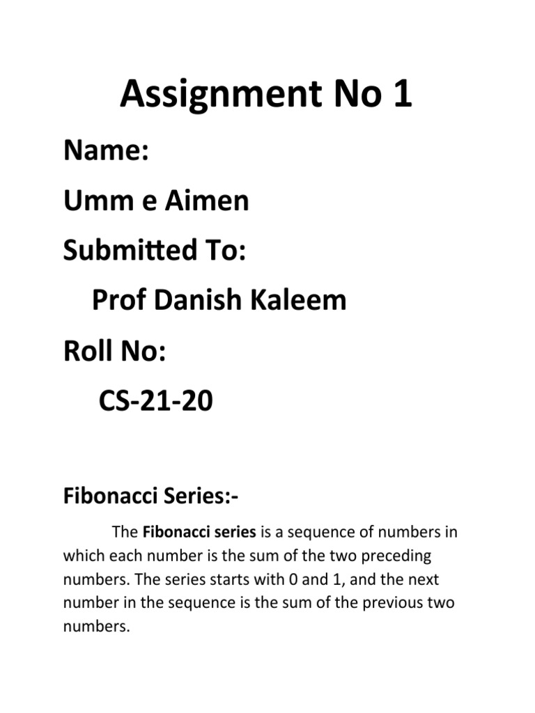 Fibonacci Series Assignment Pdf 