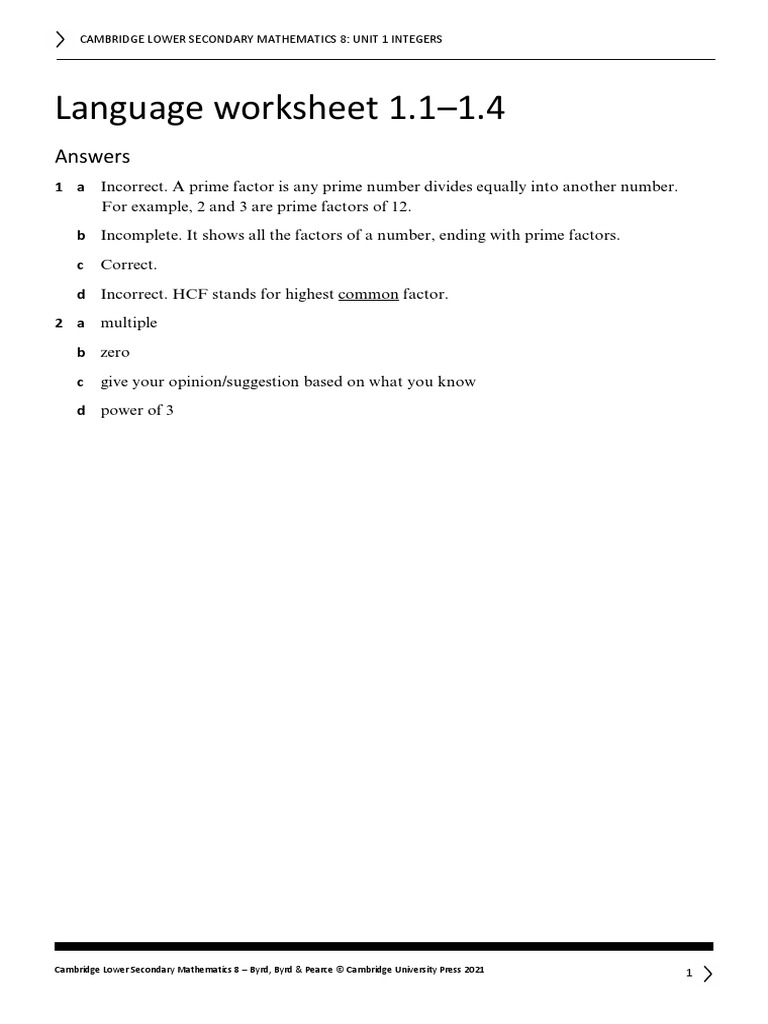 Unit 1 Worksheet 1.1-1.4 Answers | PDF