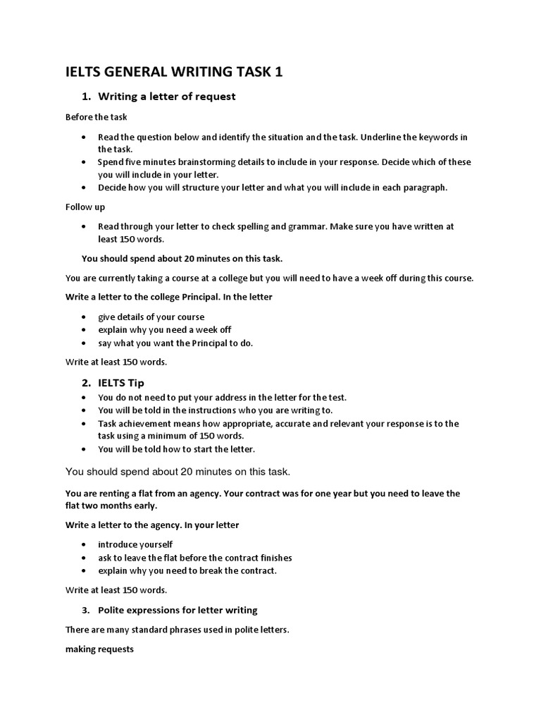 IELTS General Writing Task 1 Guide | PDF | International English ...