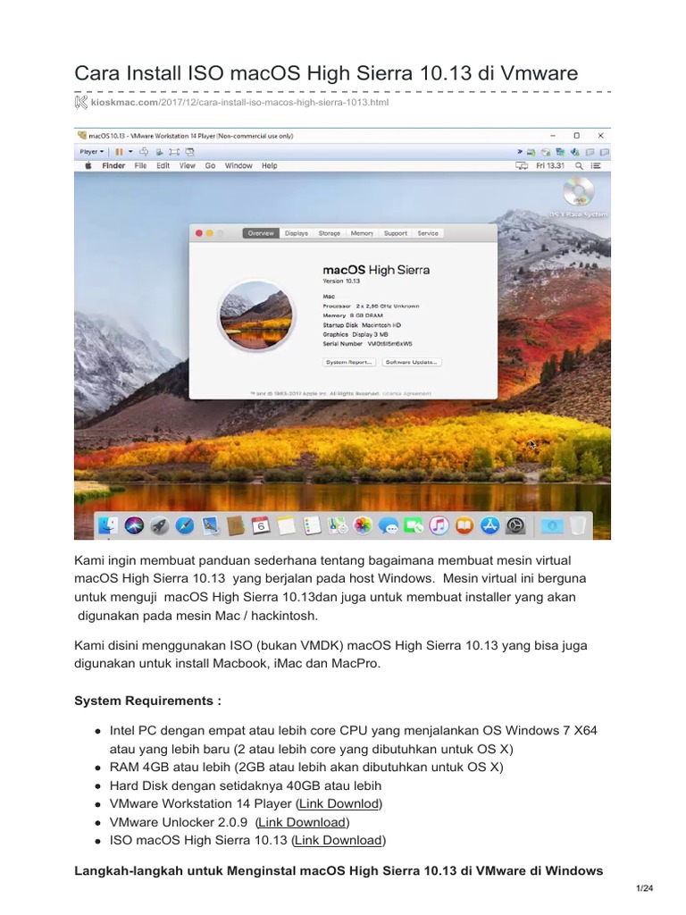 Cara Install ISO macOS High Sierra 1013 Di Vmware | PDF