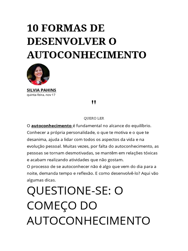 10 Formas de Desenvolver o Autoconhecimento | PDF