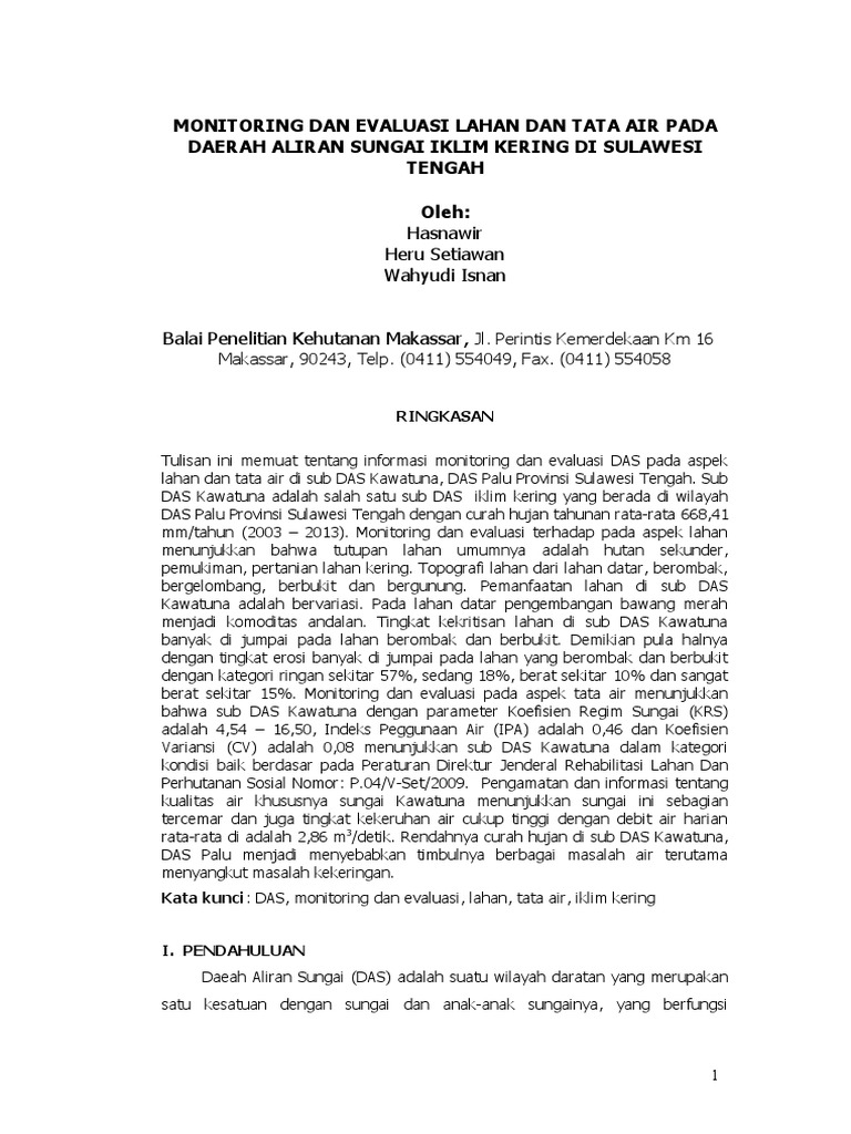 Evaluasi Lahan dan Air Sub DAS Kawatuna | PDF