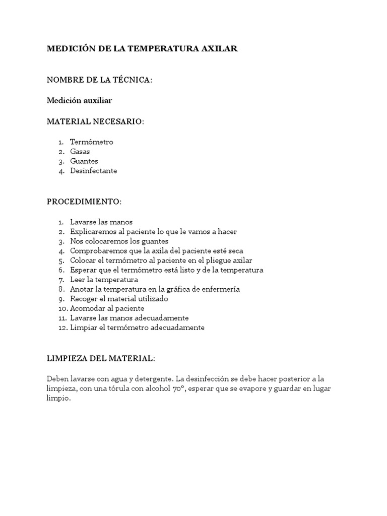 Medición de La Temperatura Axilar | PDF | Salud y bienestar