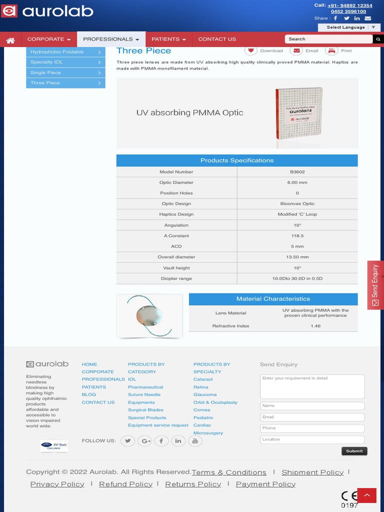 Aurolab Three Piece | PDF | Ophthalmology | Human Eye