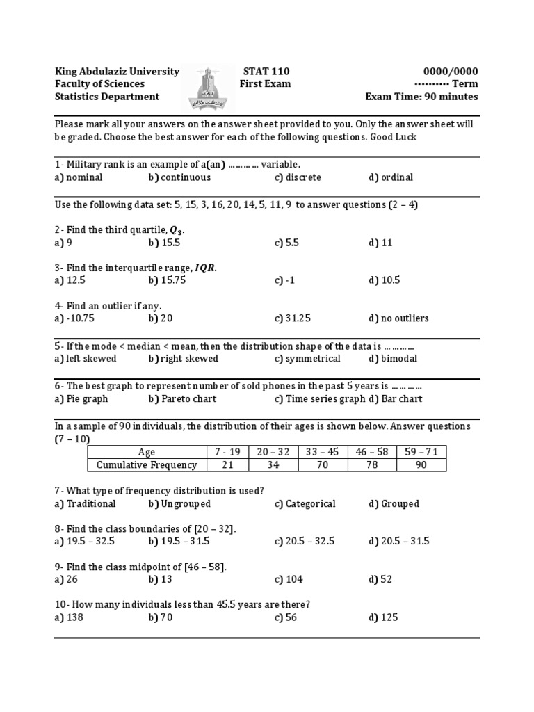 Exam1+Review+old 2 | PDF | Quartile | Statistical Analysis