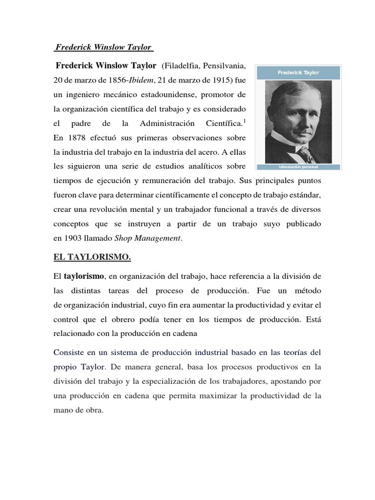 Taylor y la Administración Científica | PDF