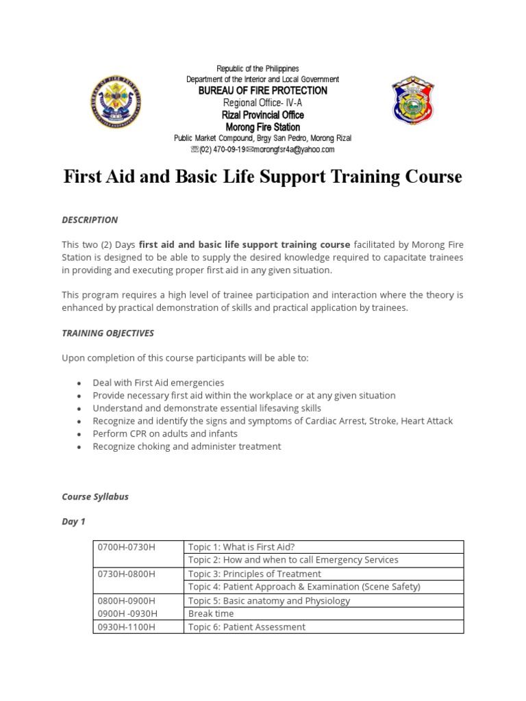 First Aid and Basic Life Support Training Course | Download Free PDF ...