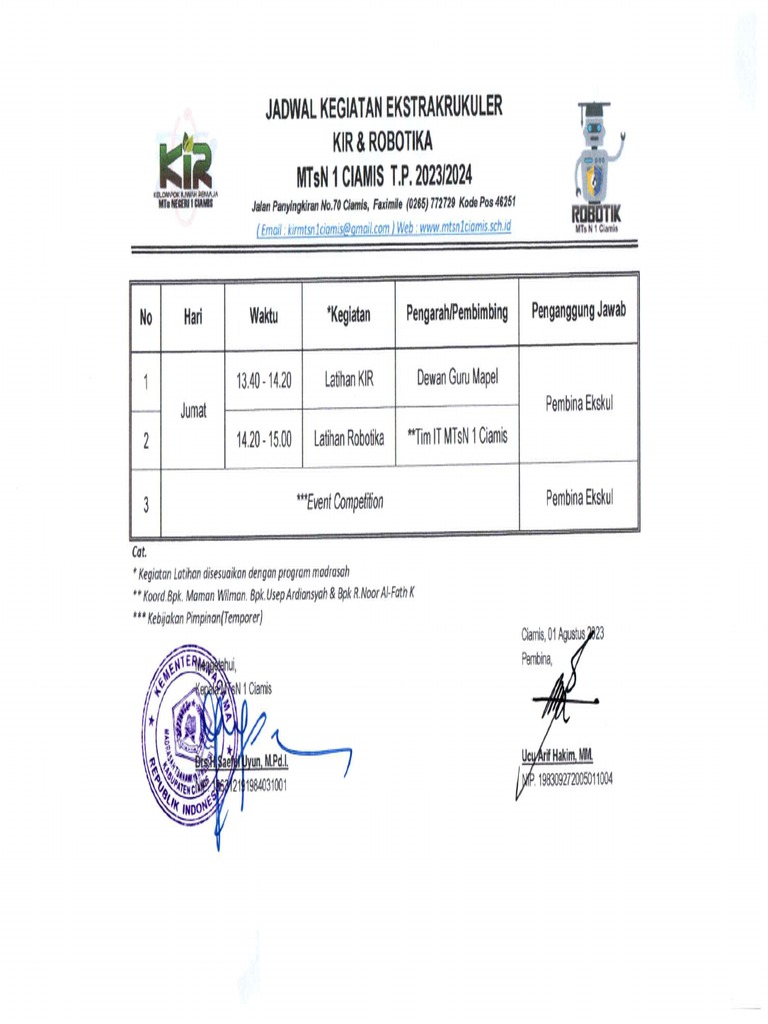Jadwal Kir & Robotik | PDF