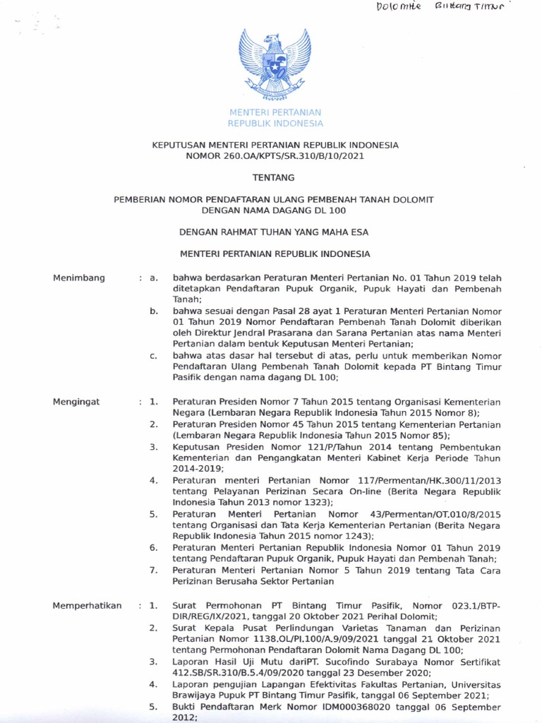 Dolomite PT. Bintang Timur Pasifik | PDF