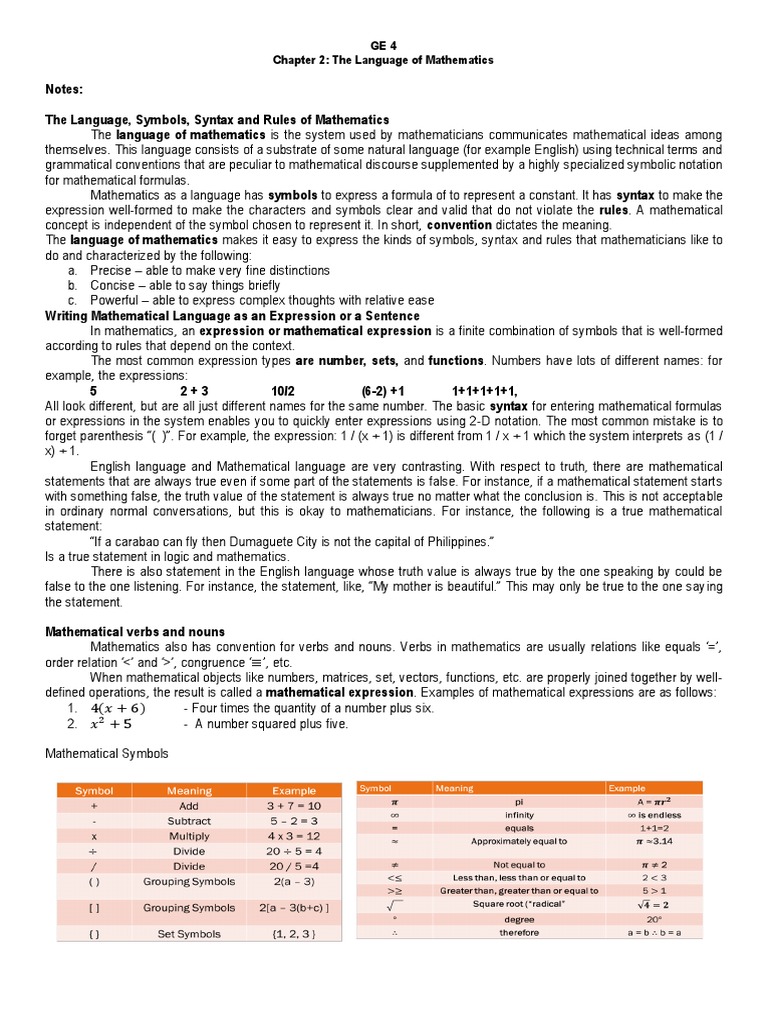 GE 4 Chapter 2 Notes | PDF | Mathematics | Truth