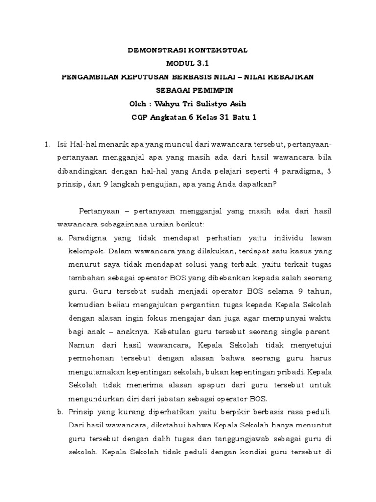 Demonstrasi Kontekstual Modul 3.1 - Wahyu Tri Sulistyo Asih | PDF