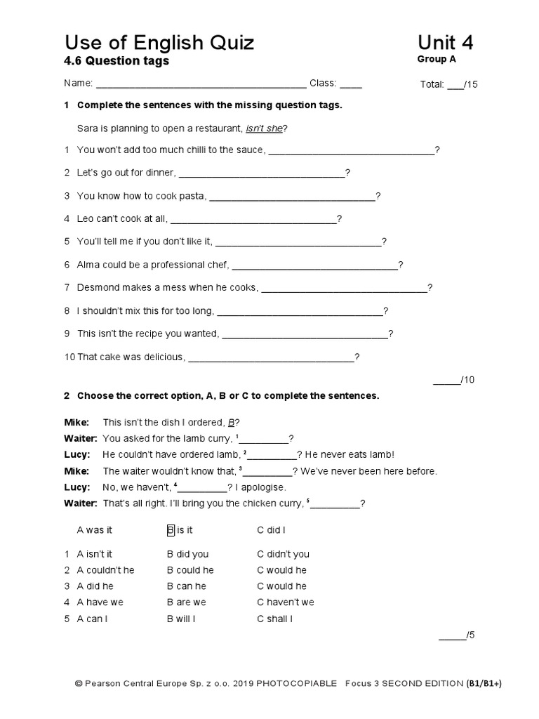English Quiz: Question Tags Practice | PDF