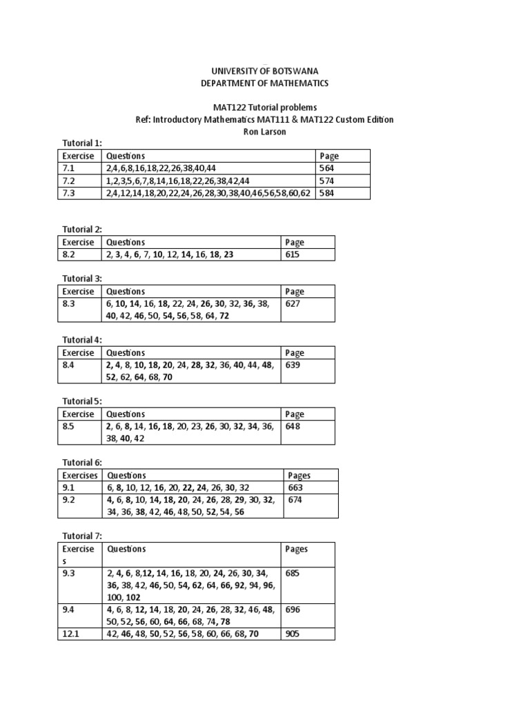 MAT122 Tutorial Problem Set | PDF | Computers