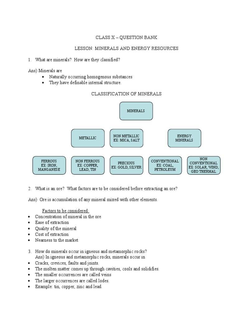 Minerals and Energy Resources Overview | PDF | Coal | Minerals