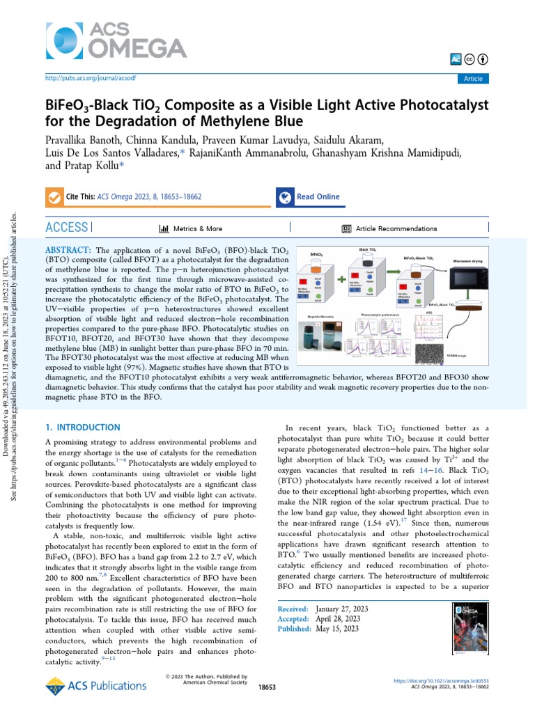 Bifeo3 Black Tio2 Composite As A Visible Light Active Photocatalyst For The Degradation Of