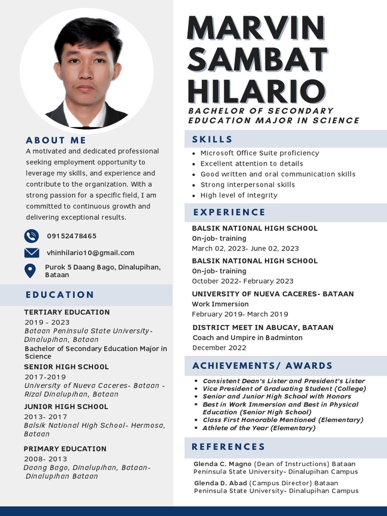 Hilario Marvin Resume | PDF | Educational Stages