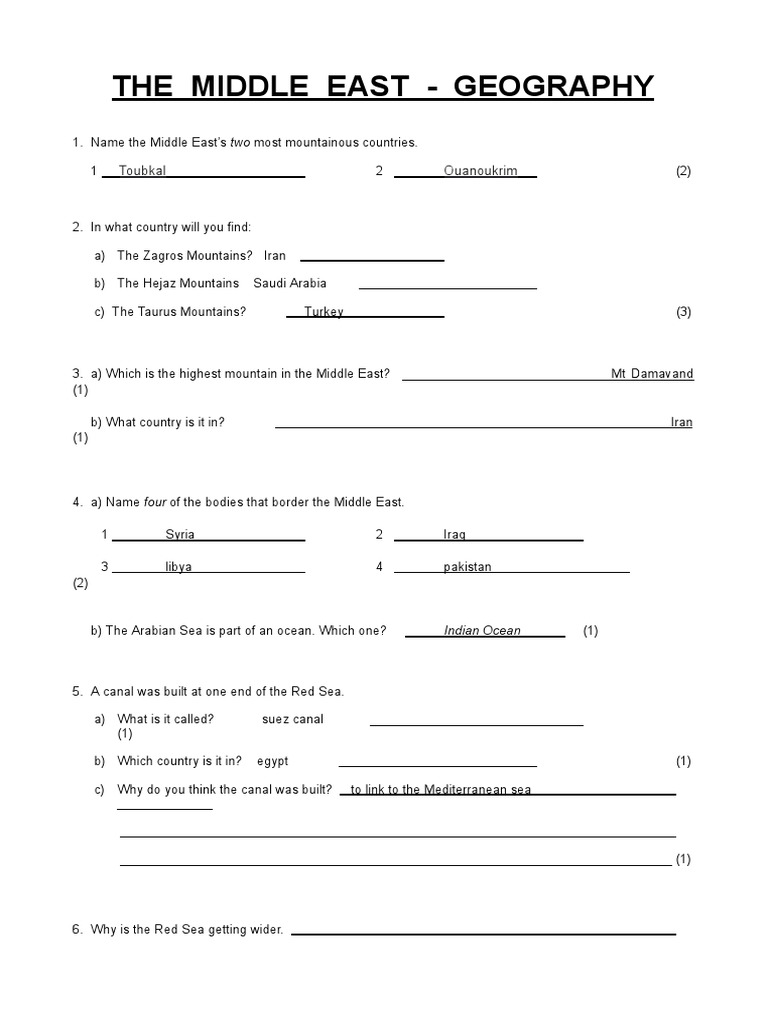 Middle East Geography Worksheet | PDF