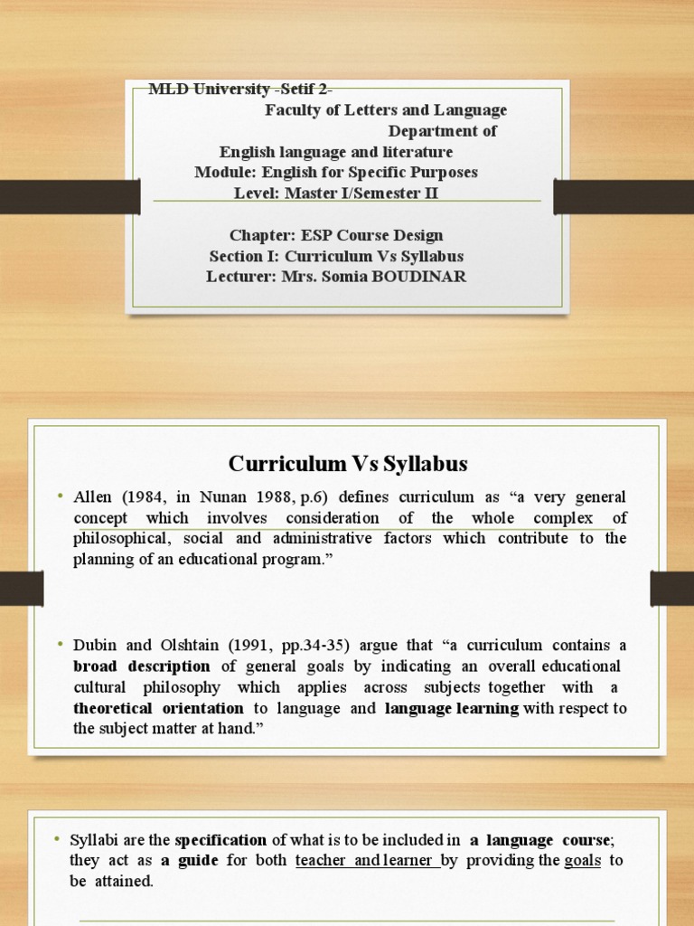ESP Course Design Curriculum Vs Syllabus (University of Setif2) | PDF ... ESP Course Design Curriculum Vs Syllabus (University of Setif2) | PDF ...