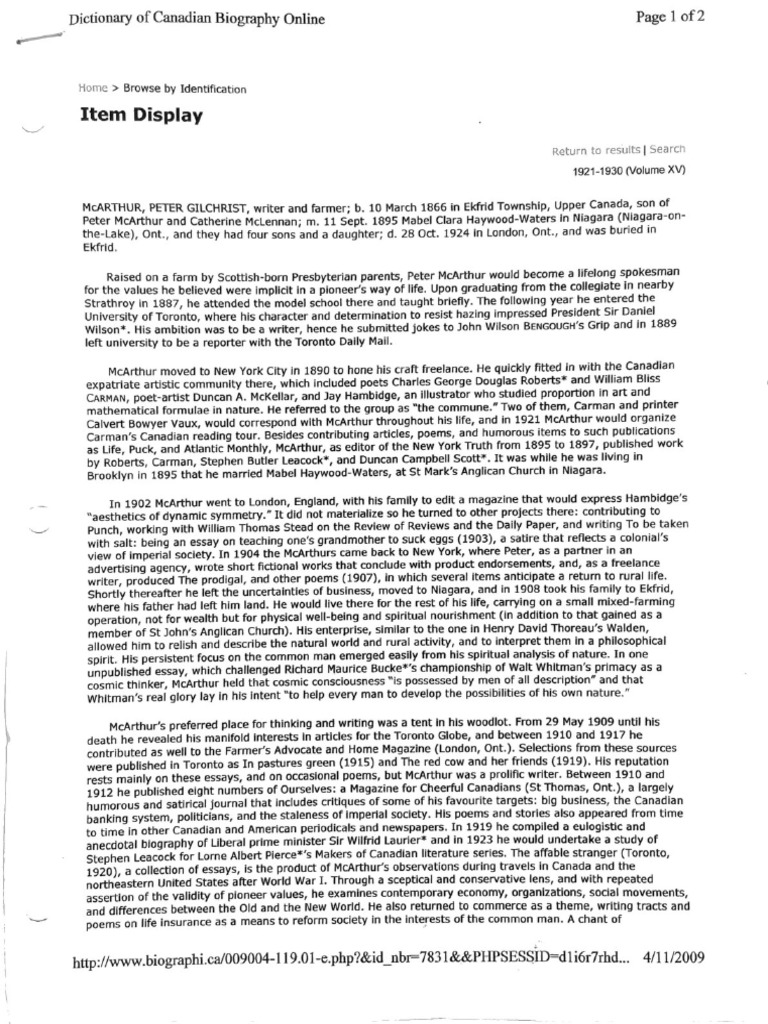 Peter McArthur Bio | PDF