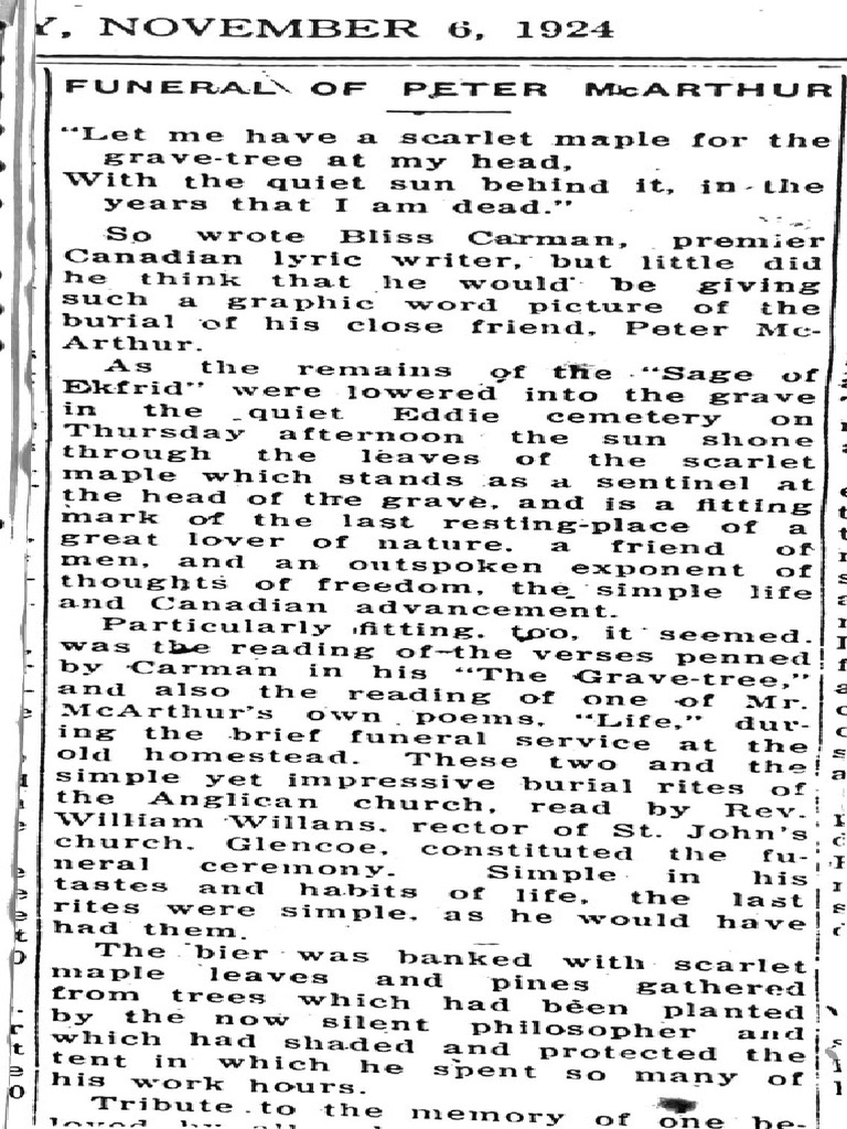 Obituary of Peter McArthur D. October 28, 1924. | PDF | Death Customs ...