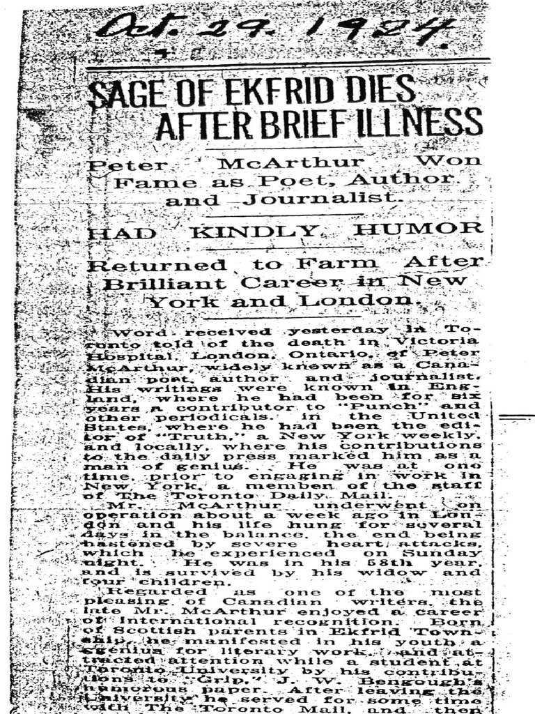 Peter McArthur Dies Oct 28, 1924. | PDF