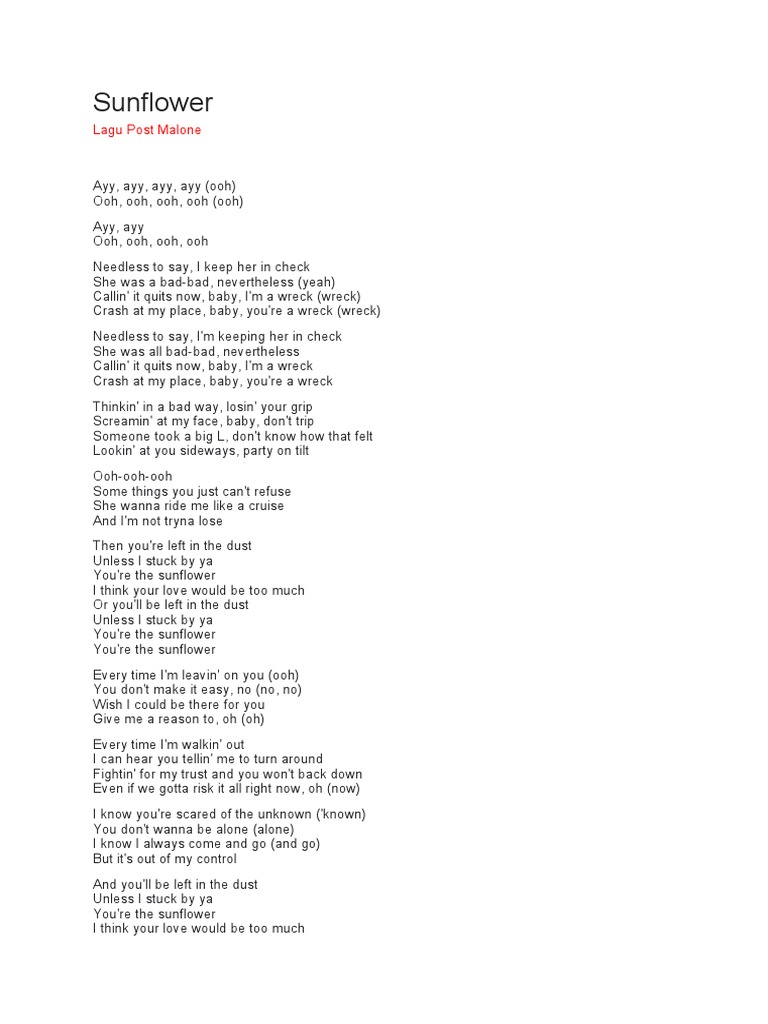 Sunflower Lirik | PDF | Poetry