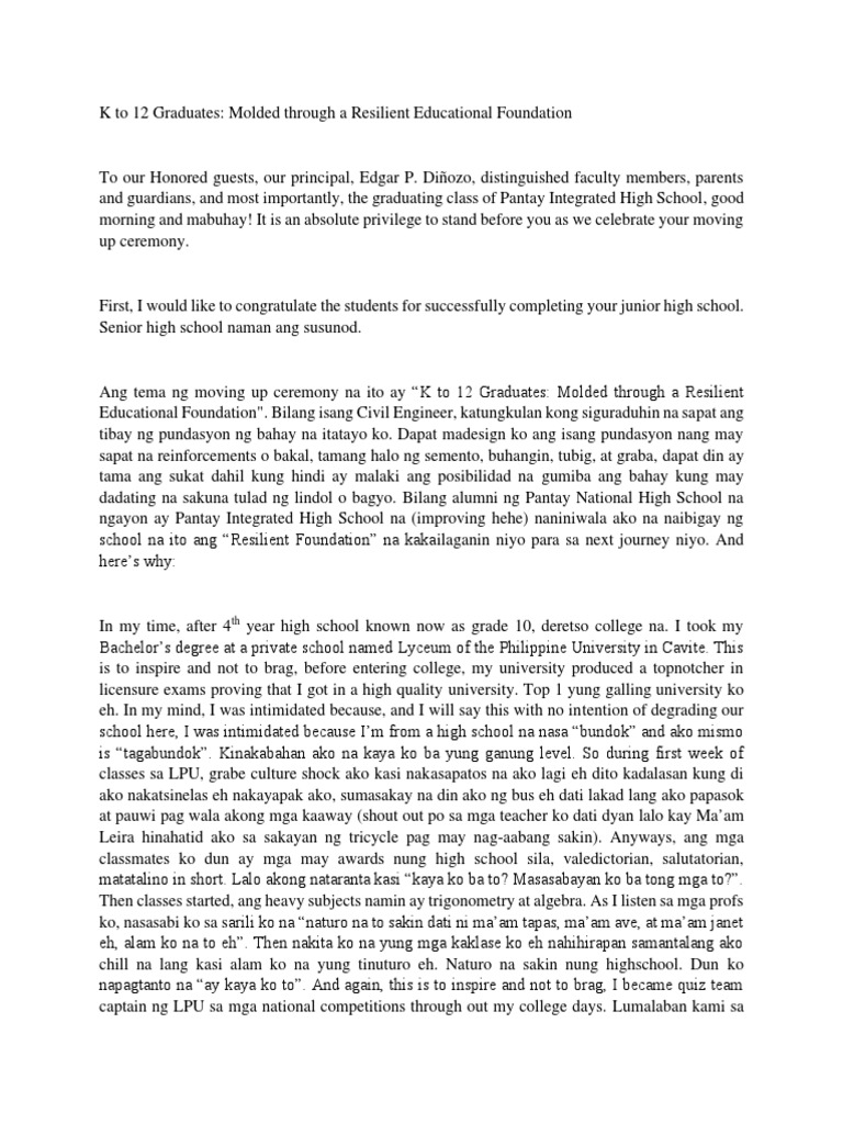 Moving Up Ceremony Speech | PDF