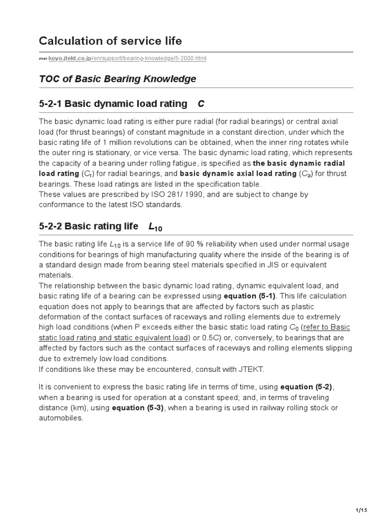 Koyo - Jtekt.co - Jp-Calculation of Service Life | PDF | Bearing (Mechanical) | Reliability ...