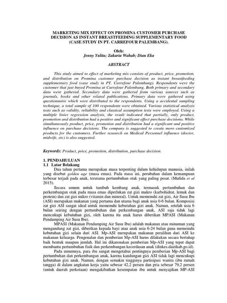 Marketing Mix Effect On Promina Customer Purchase Decision As Instant Breastfeeding ...