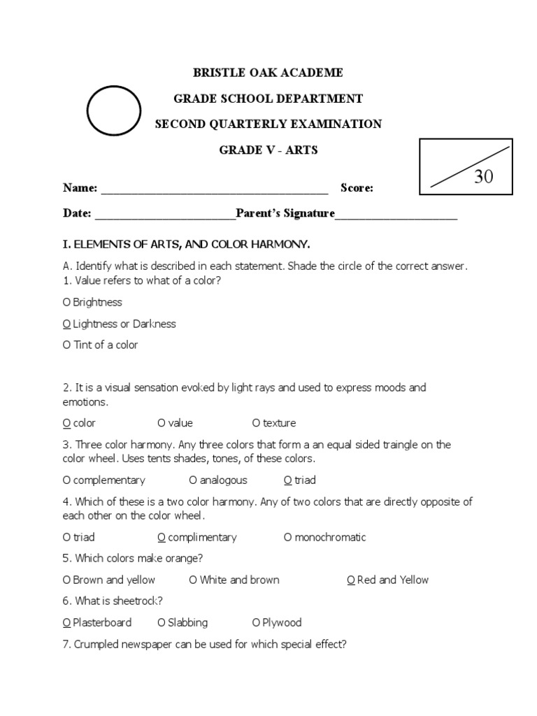 2st Quarter Exam S.Y 19 - 20 in ARTS V and HEALTH | PDF