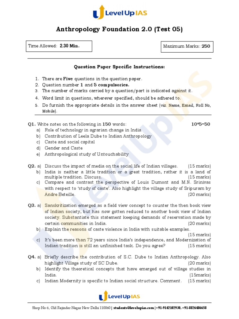 Anthropology Foundation Test 05 Questions | PDF