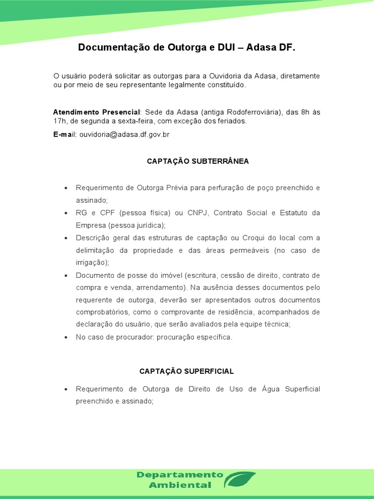 Documentos Outorgas e DUI - Adasa DF | PDF | Vertedouro | Carta
