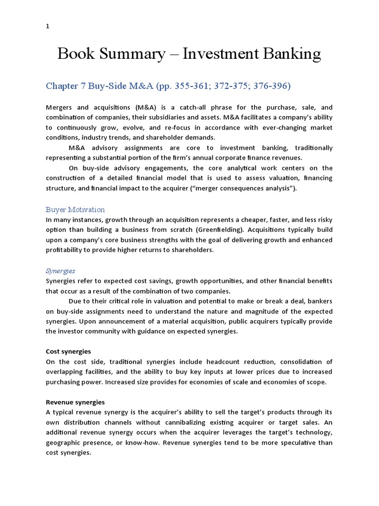 Book Summary - Investment Banking | Download Free PDF | Mergers And Acquisitions | Leveraged Buyout