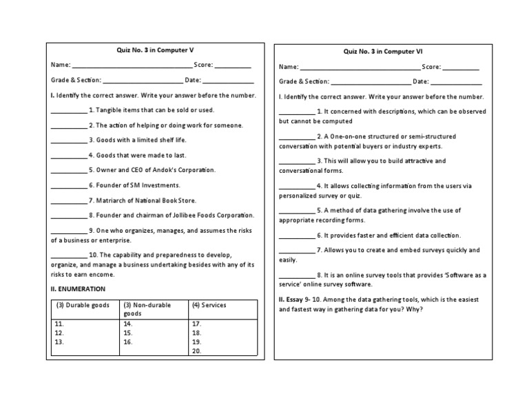 Computer Quiz 3 | PDF