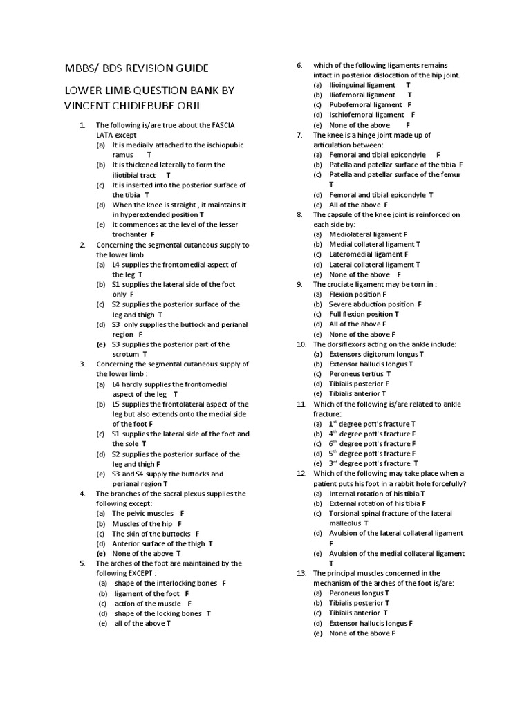 Lower Limb Question Bank by Vincent Chidiebube Orji-1 | PDF | Human Leg ...