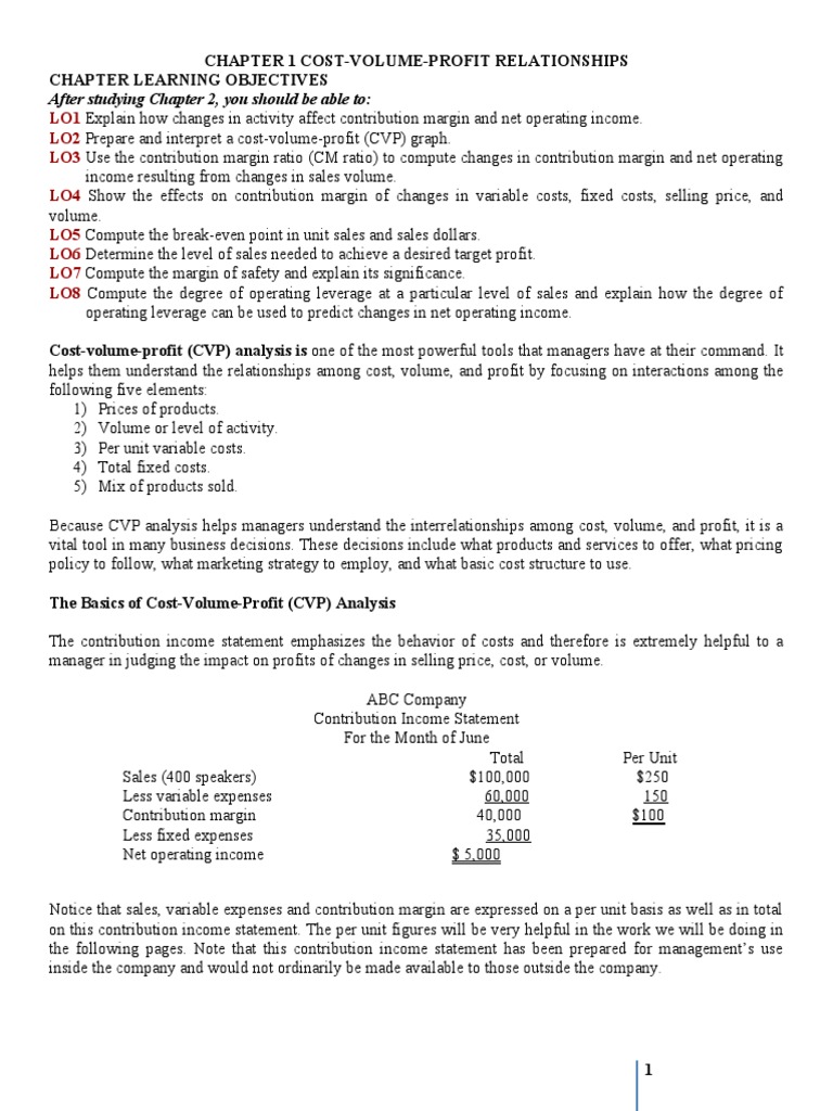 Chapter 1 Cost-Volume-profit Relationships | PDF | Business | Business Economics