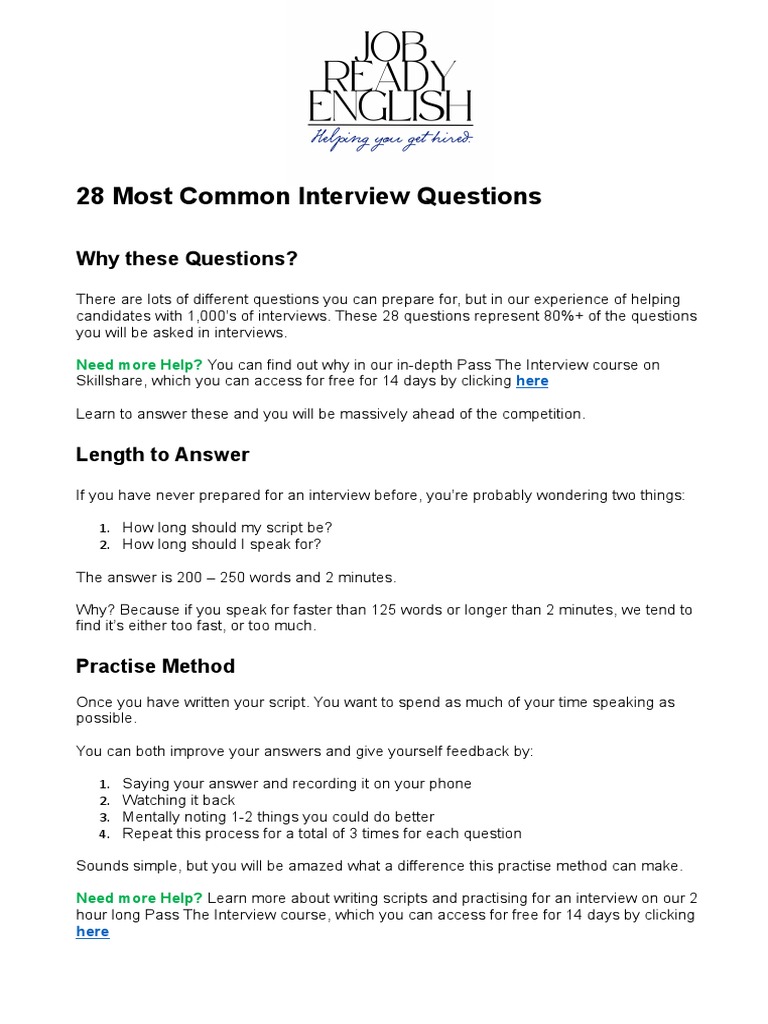 2023 28 Most Common Interview Questions | PDF | Human Communication ...