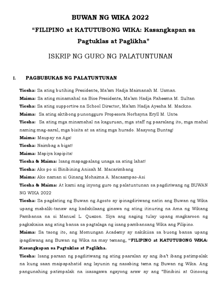 Buwan NG Wika 2022 Script 110904 | PDF